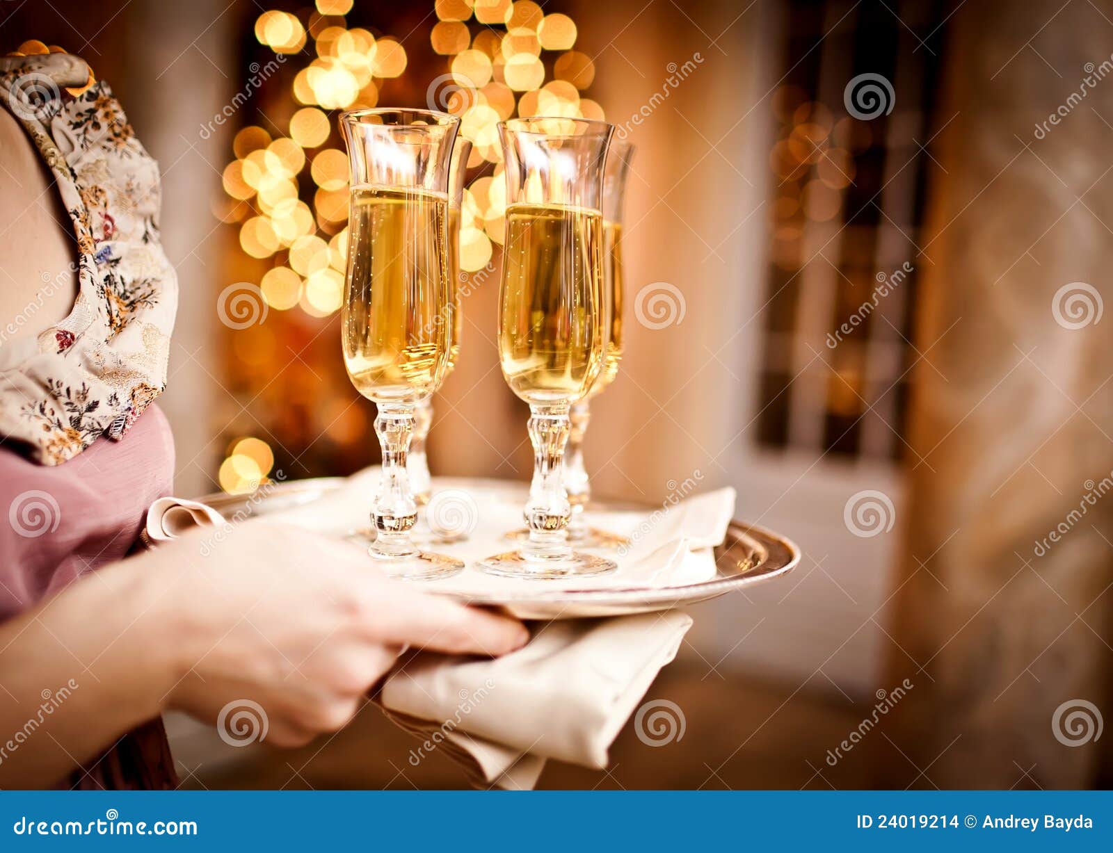 Full Glasses of Champagne on Tray Stock Photo - Image of plenty ...