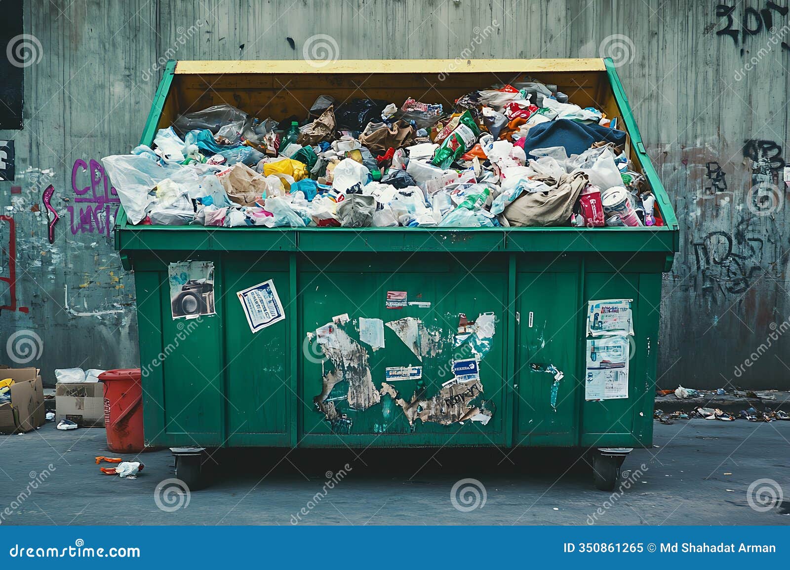 Full Green Dumpster stock illustration. Illustration of street - 350861265