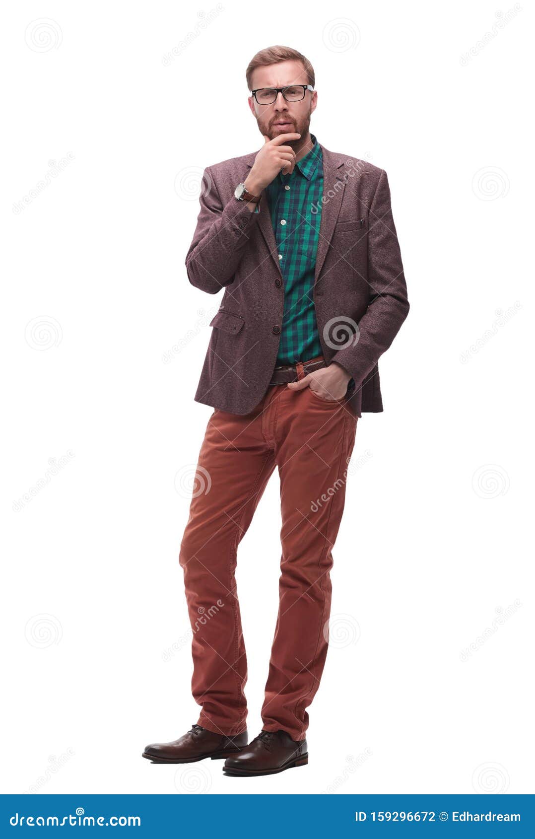 In Full Growth. a Bearded Man Looking Forward Thoughtfully Stock Photo ...