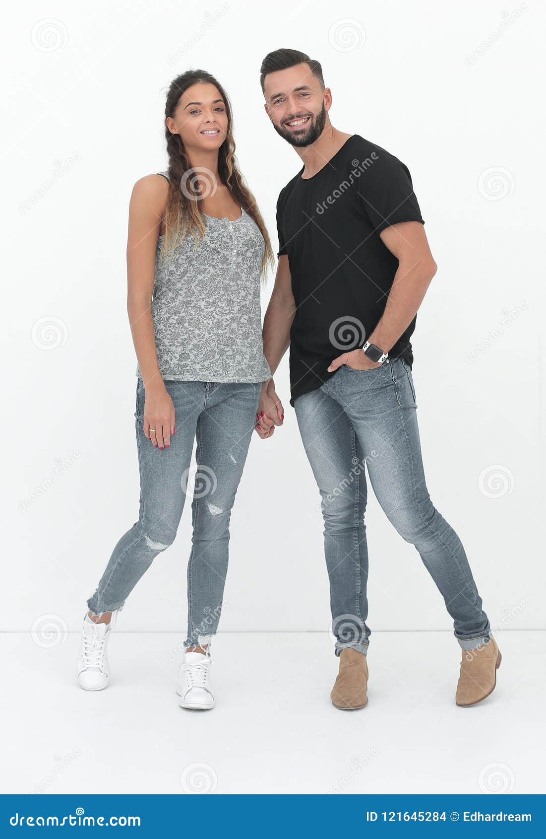 In Full Growth.beautiful Young Couple Stock Photo - Image of cheerful ...