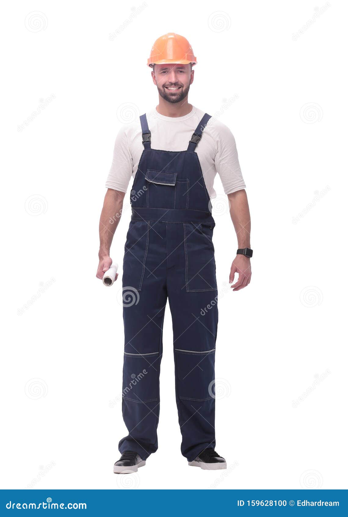 In Full Growth. Competent Worker with Drawings Stock Photo - Image of ...