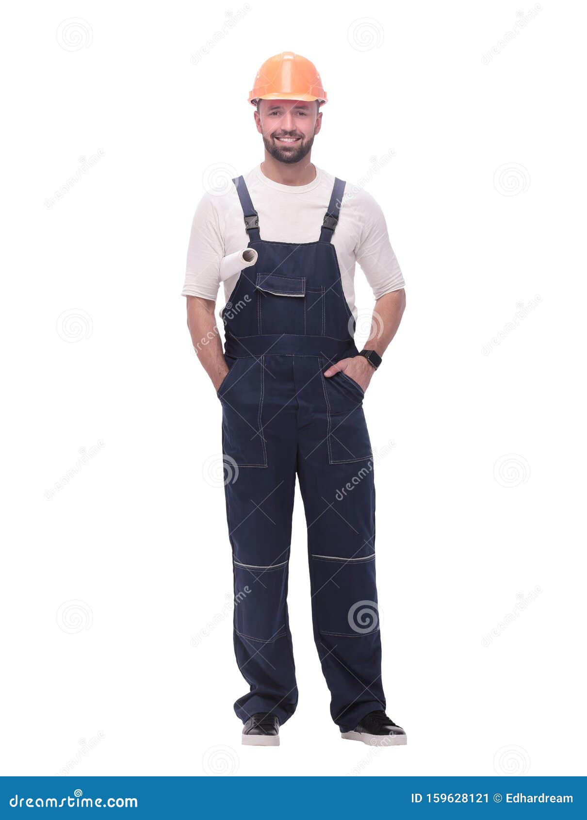 In Full Growth. Competent Worker with Drawings Stock Image - Image of ...