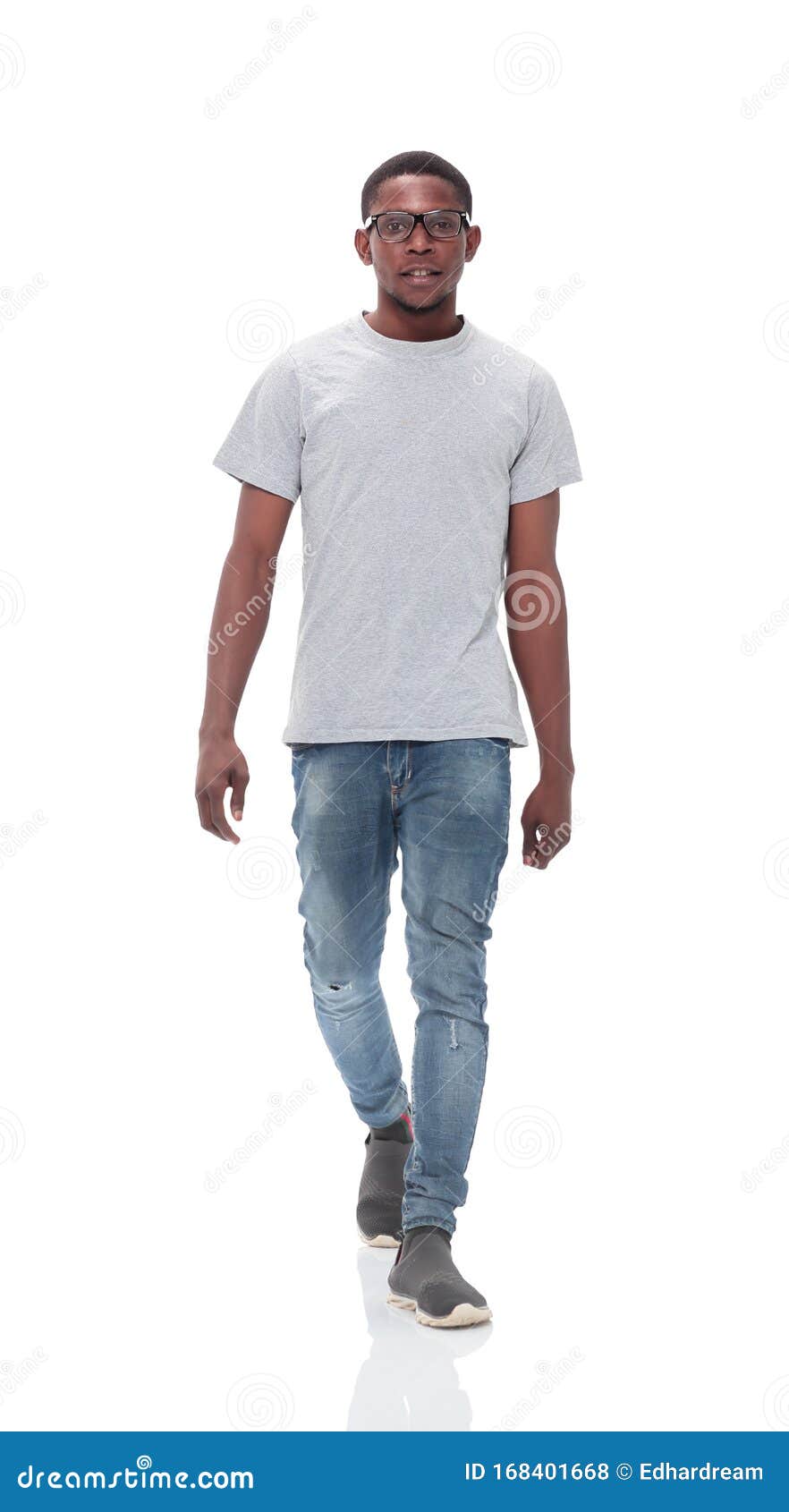 Confident Guy Moves Forward. Isolated on White Stock Photo - Image of ...