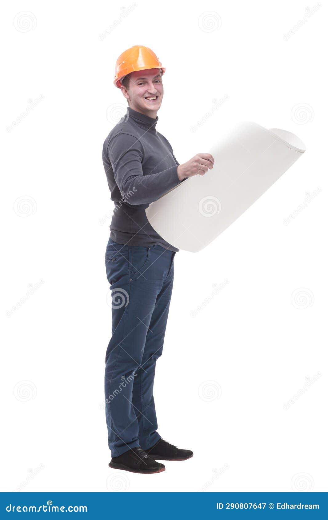 In Full Growth. Confident Male Architect with Drawings Stock Image ... In Full Growth. Confident Male Architect with Drawings Stock Image ...