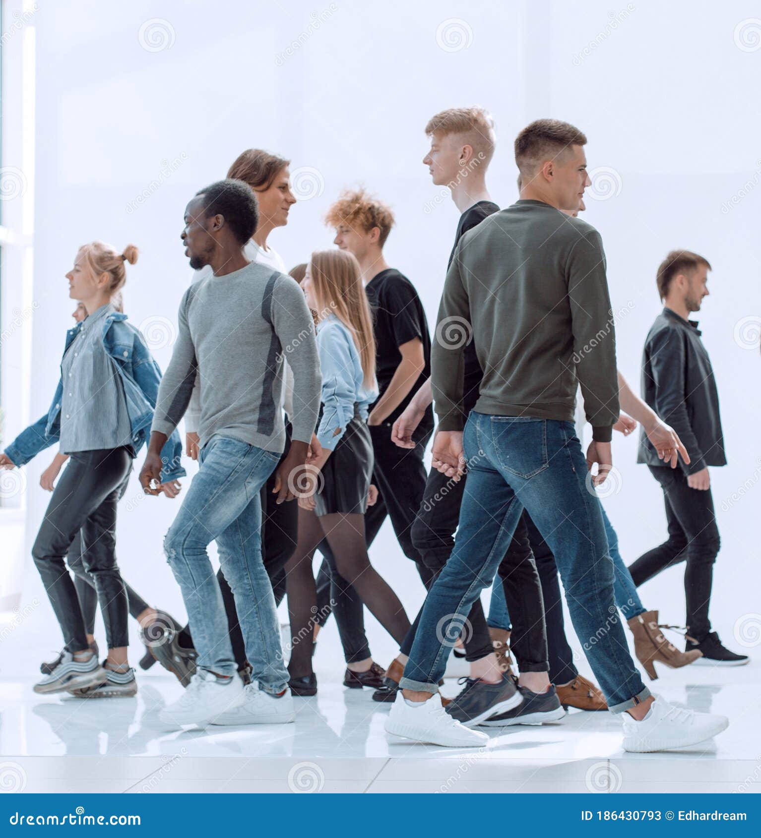 In Full Growth. Diverse Young People Walking in Different Directions ...