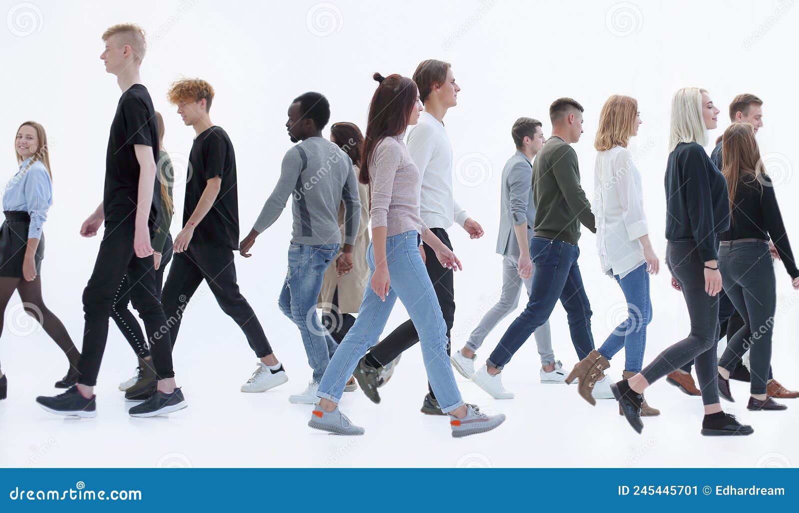 Group Of People Walking Side View