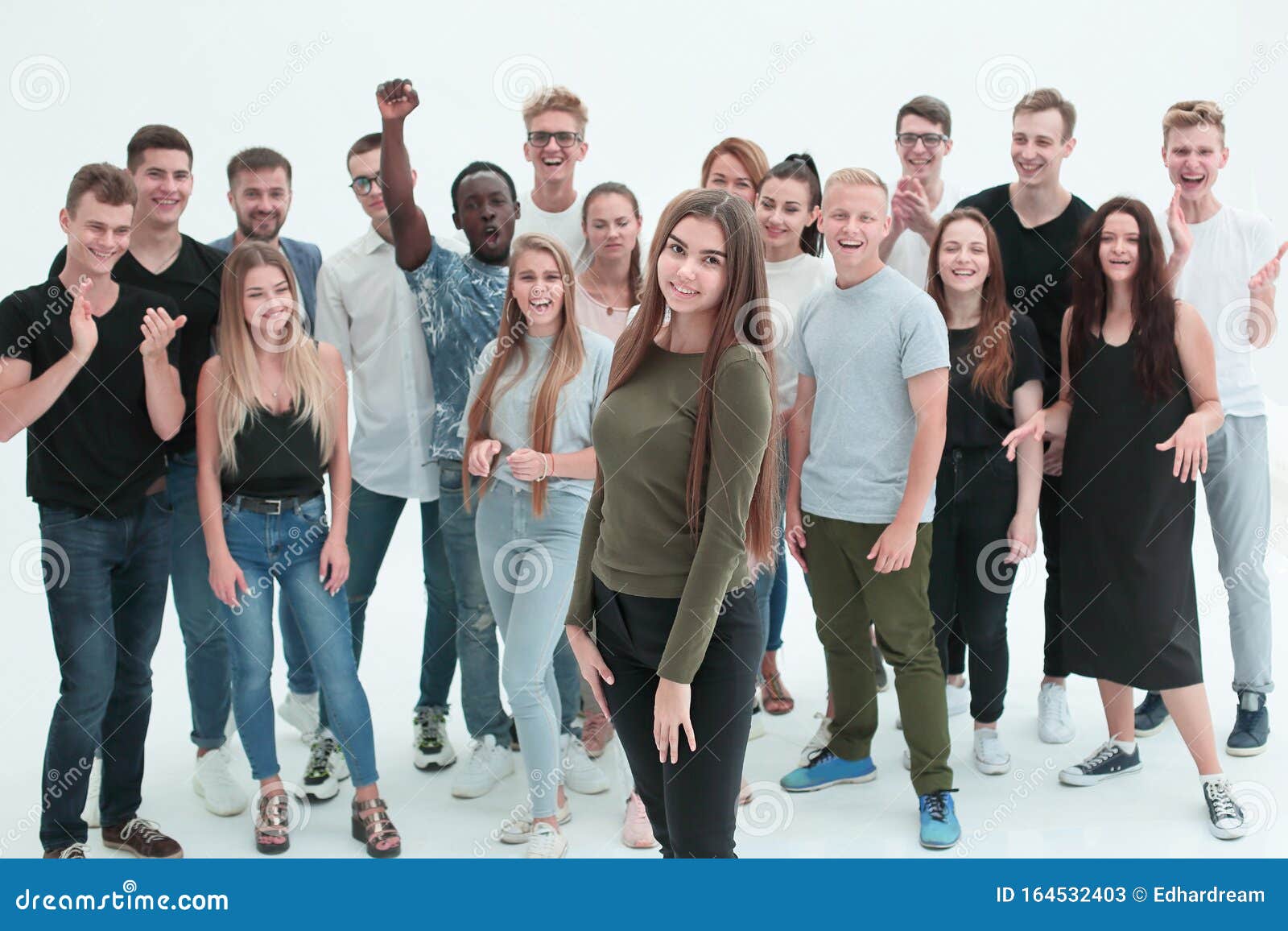 In Full Growth. Group Leader Standing in Front of Her Team Stock Image ...