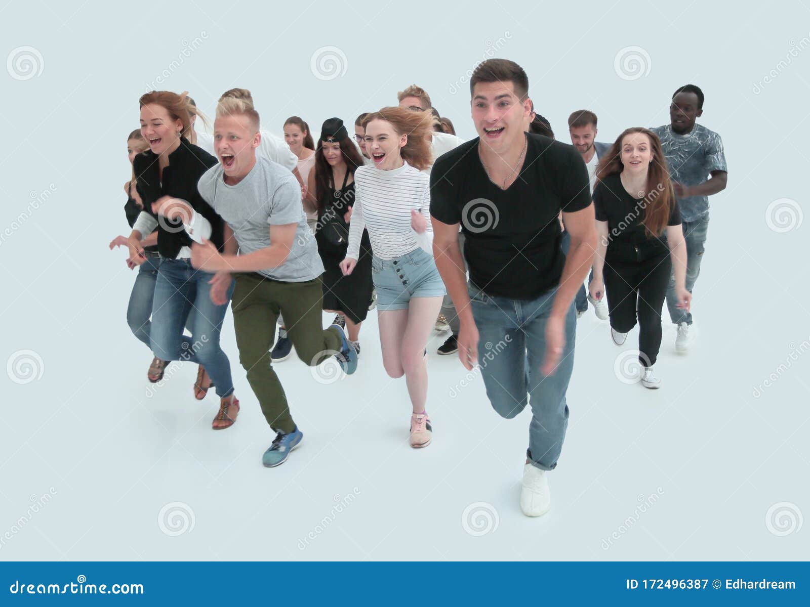 In Full Growth. a Group of Young People Running Forward Stock Image ...