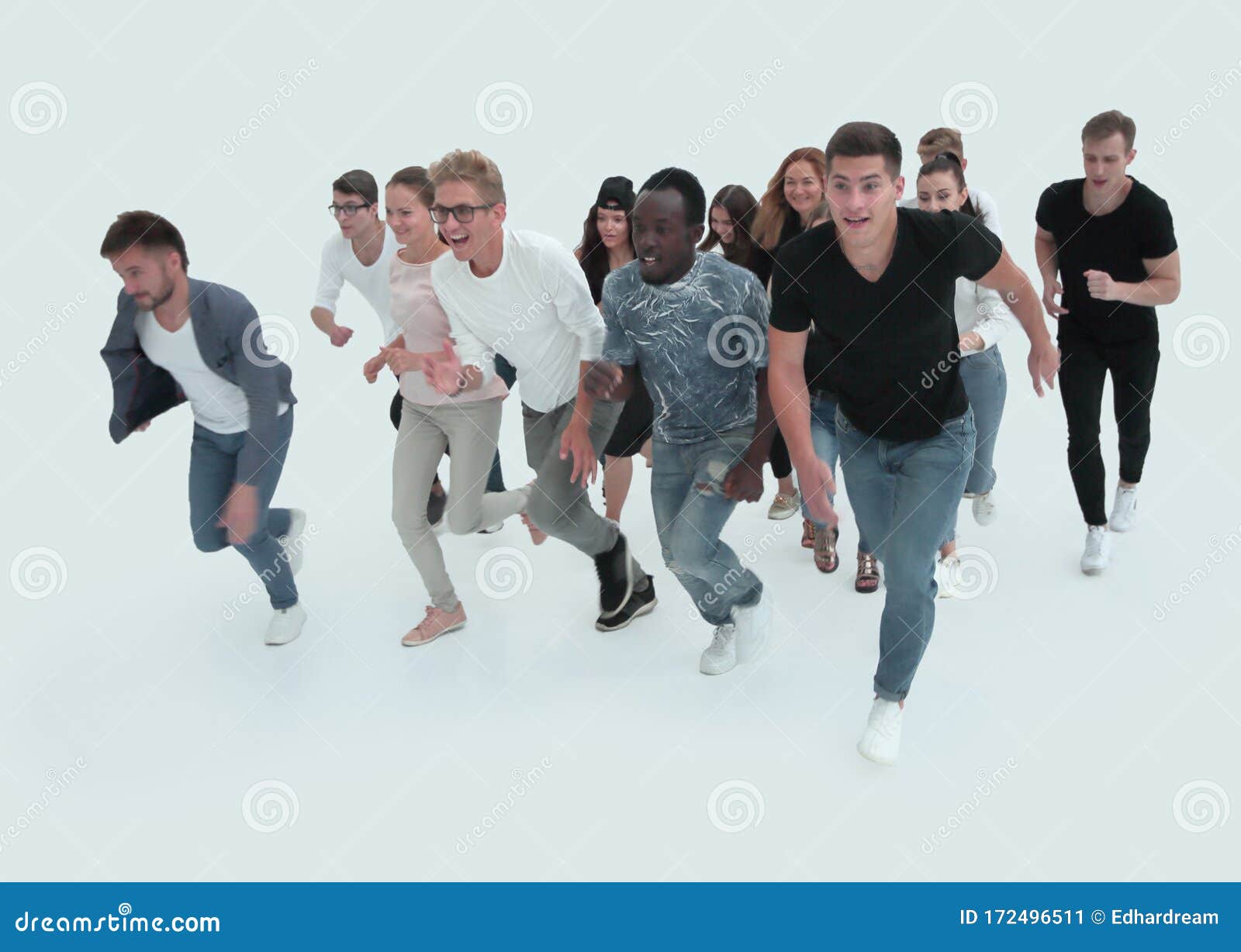 In Full Growth. a Group of Young People Running Forward Stock Image ...
