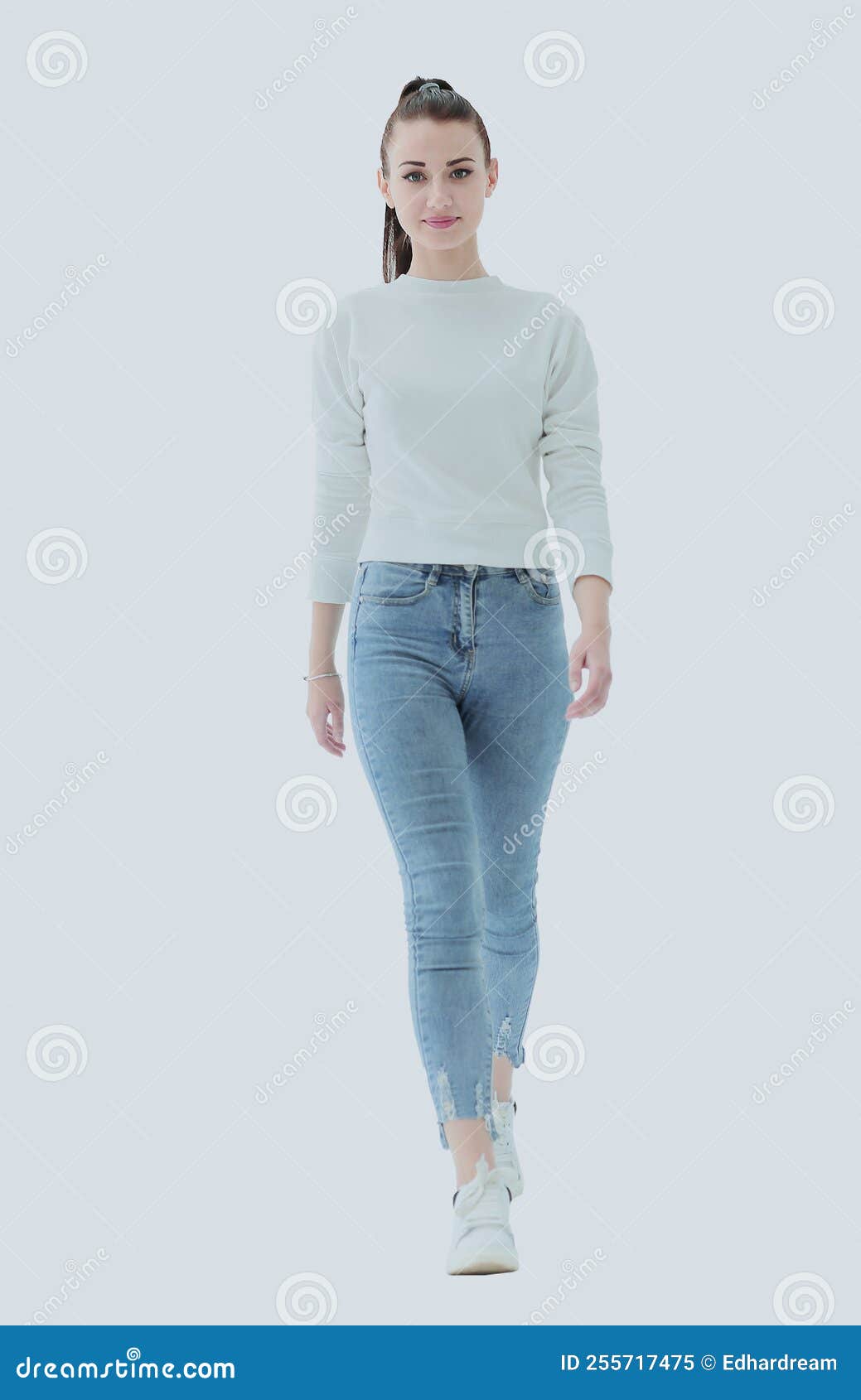 In Full Growth. a Nice Young Woman, Stepping Forward Stock Image ...
