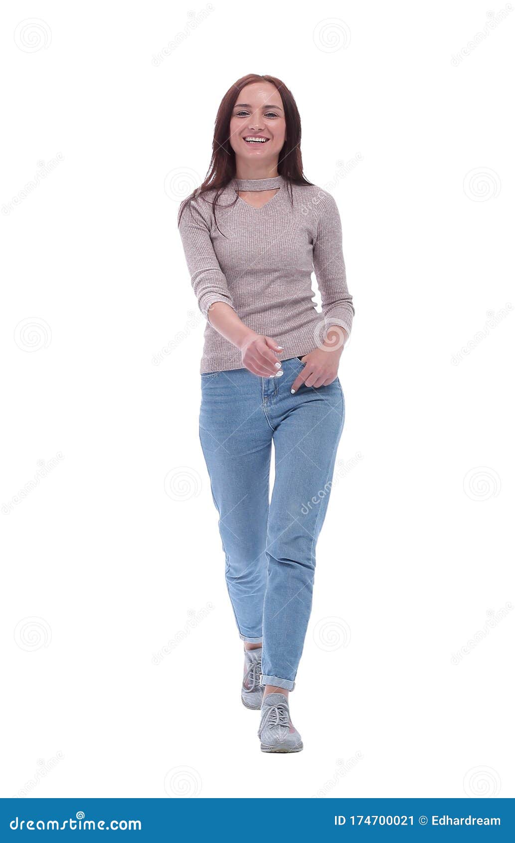 In Full Growth. an Ordinary Young Woman Striding Forward Stock Image ...