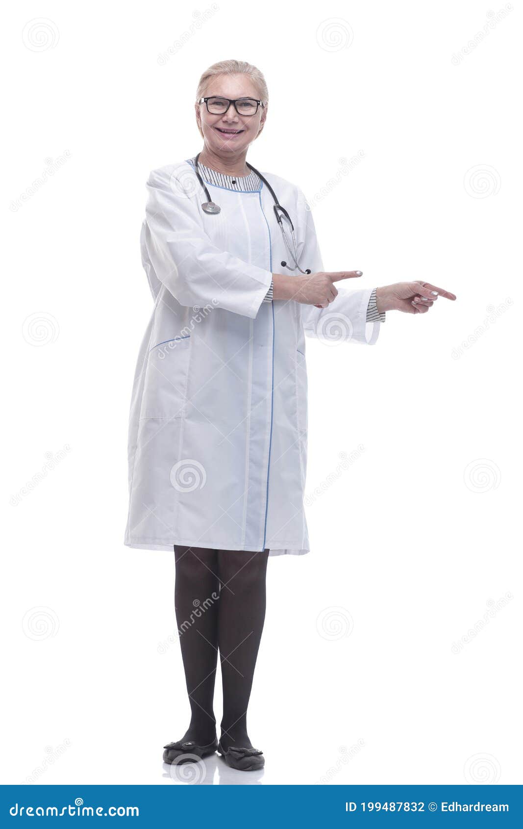 In Full Growth. Smiling Doctor Pointing in the Right Direction Stock ...