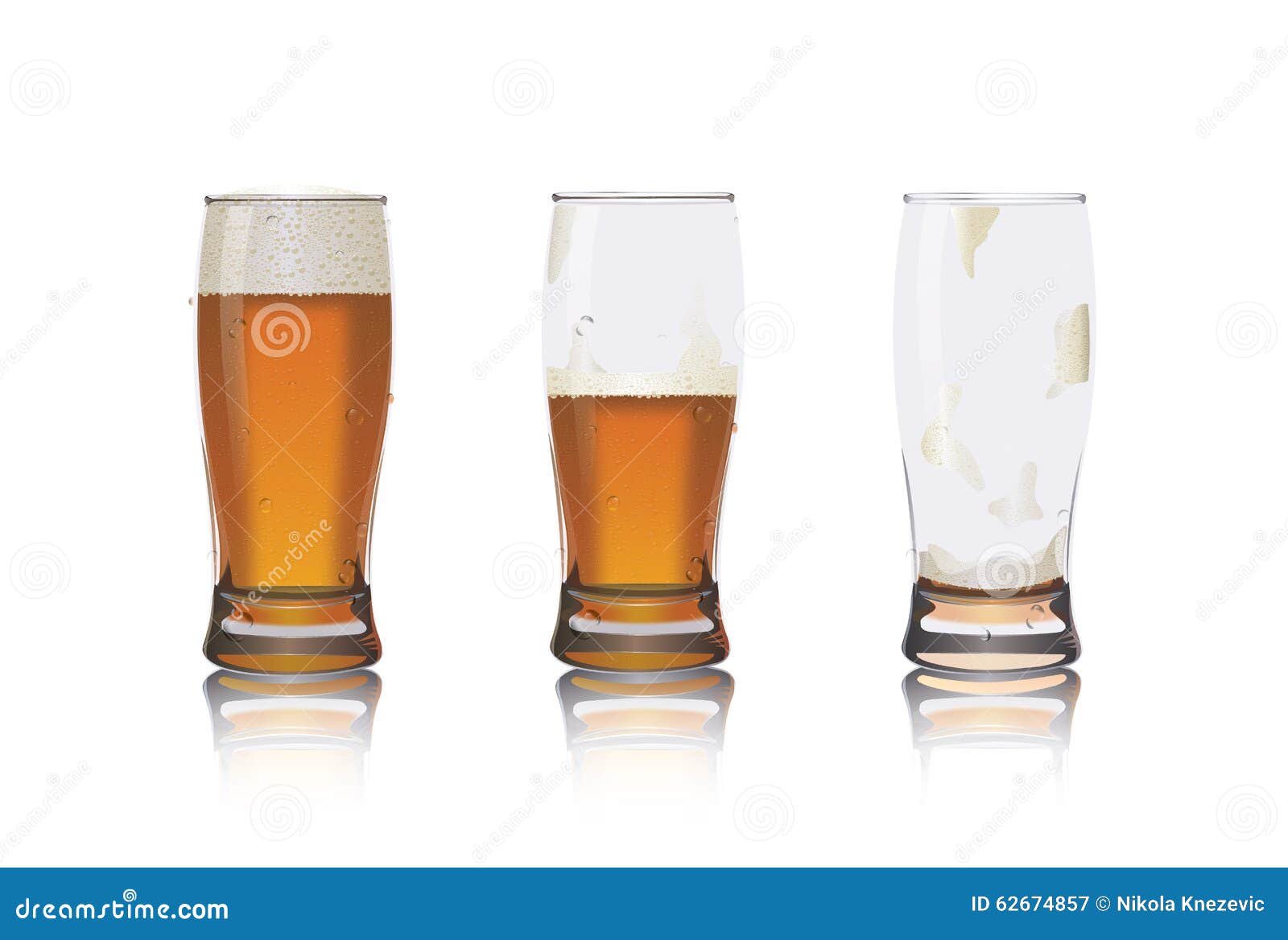 Full,half Fool and Empty Beer Glasses Stock Image - Image of drink ...