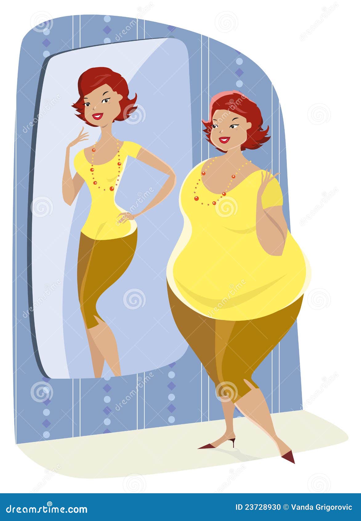 Full Lady And Her Slim Reflection Vector Illustration | CartoonDealer ...