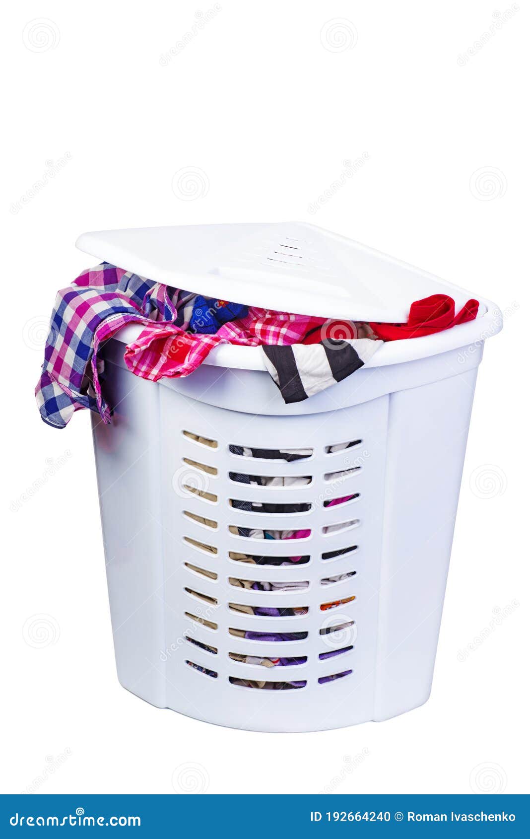 Full Laundry Basket Isolated on White Stock Photo - Image of unwashed ...
