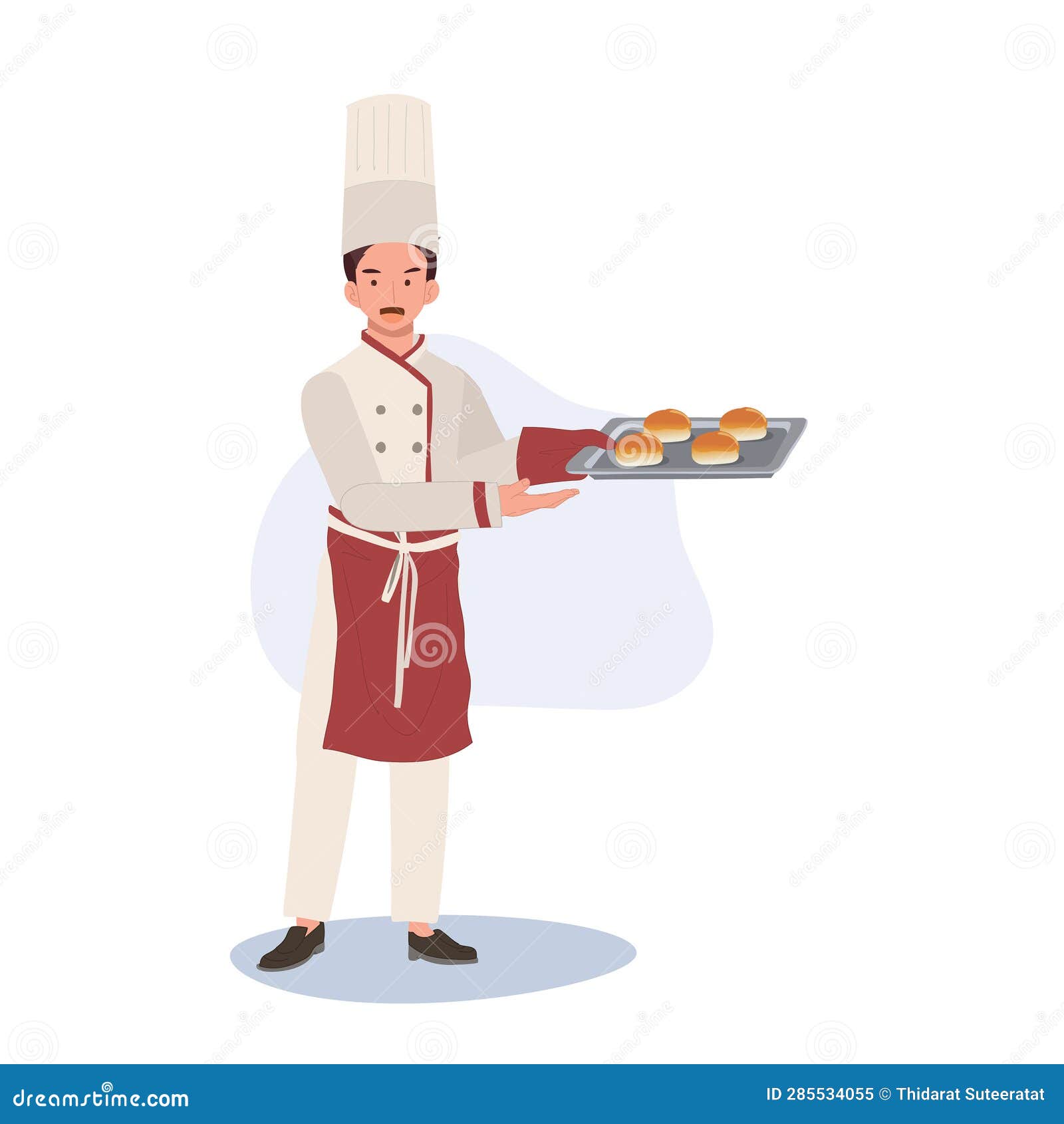 Full-Length Bakery Chef Illustration with Fresh Baked Bun. Flat Vector ...