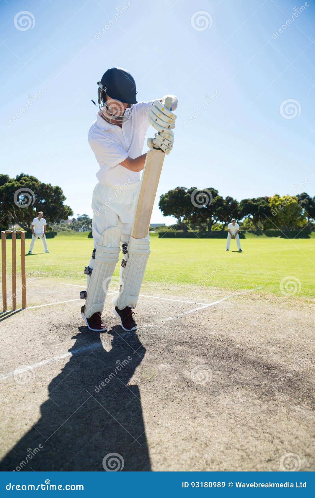 Full Length of Batsman Standing on Pitch Stock Image - Image of skill ...