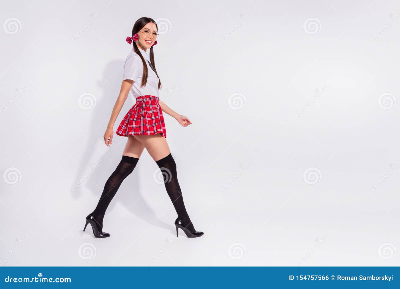 Full Length Body Size Profile Side View Portrait Of Her She Nice