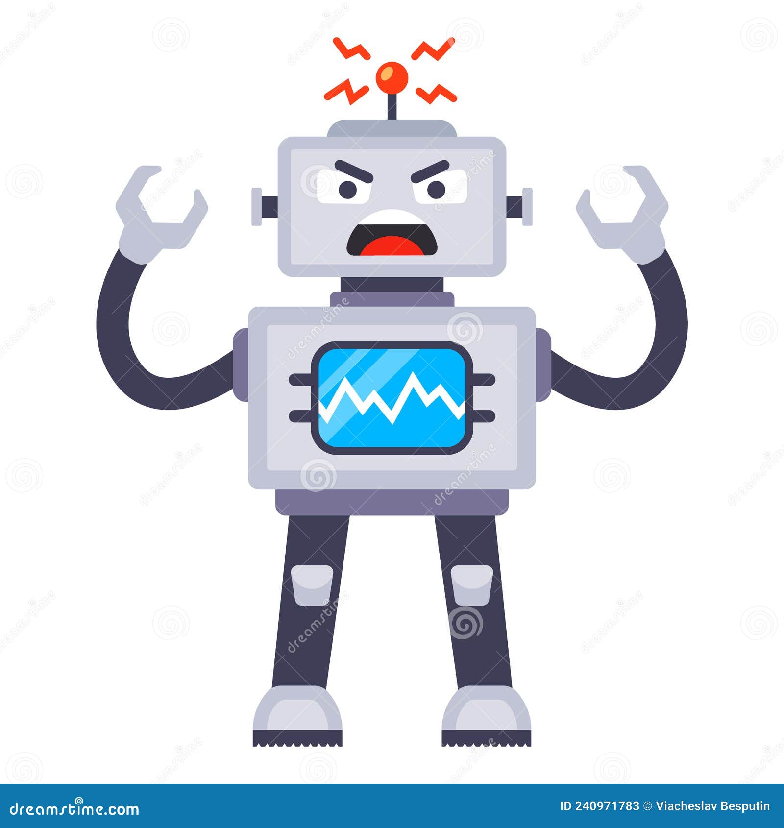 Full Length Broken Evil Metal Robot. Cyborg Killer. Cartoon Vector ...