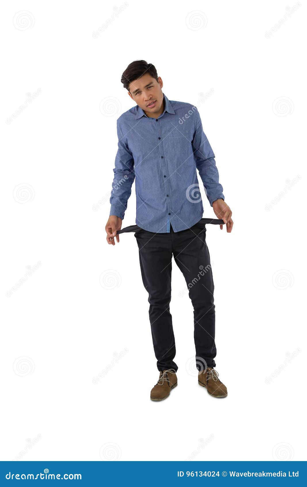 Full Length of Businessman Showing Empty Pockets Stock Photo - Image of ...