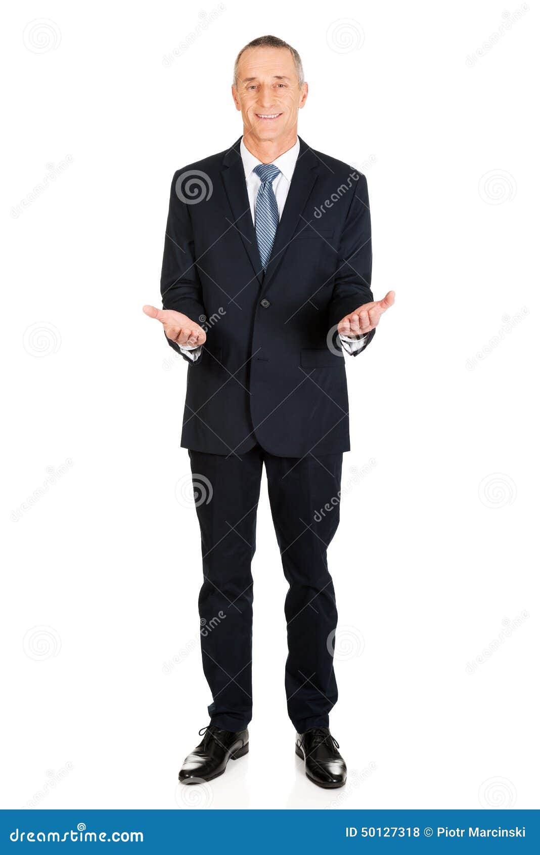Full Length Businessman with Welcome Gesture Stock Photo - Image of ...