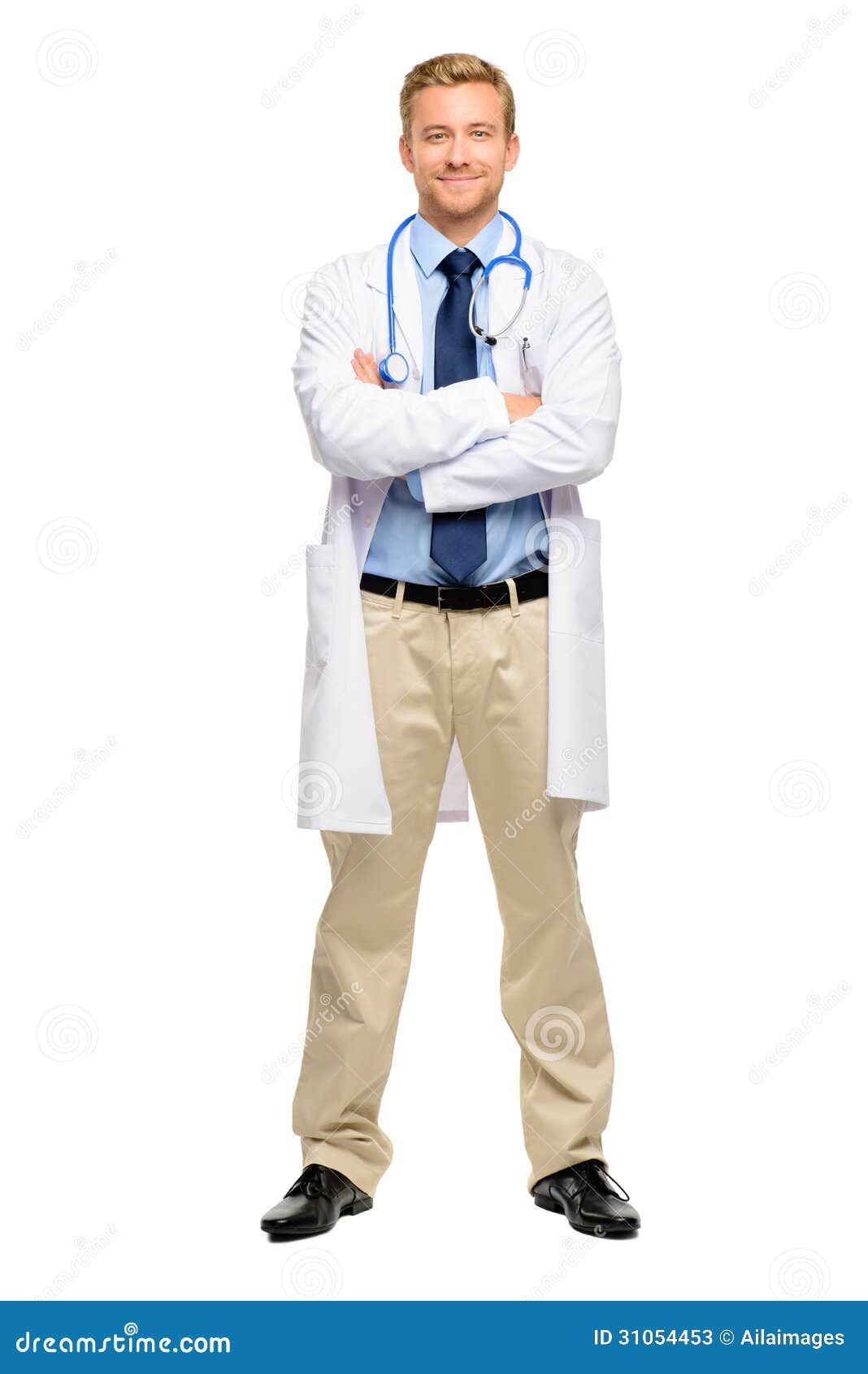Full Length of Confident Young Doctor on White Background Stock Image ...