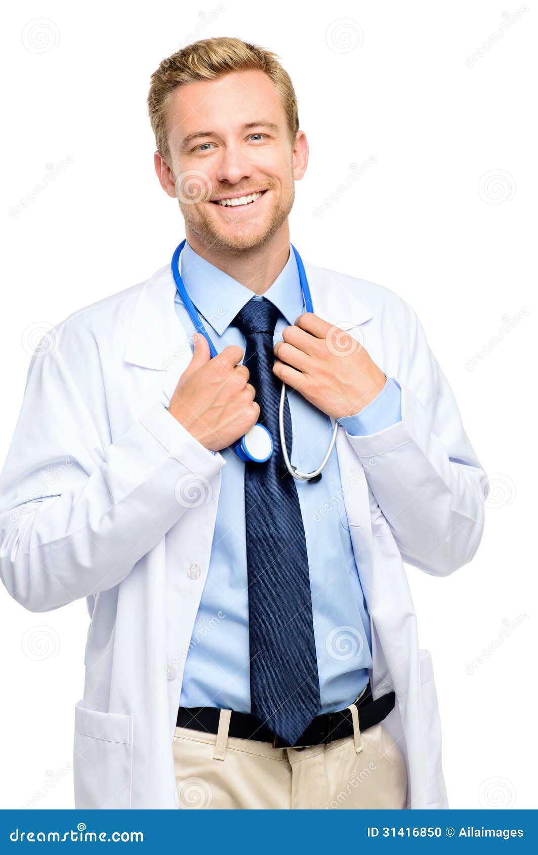Full Length Of Confident Young Doctor On White Background Stock Photo ...