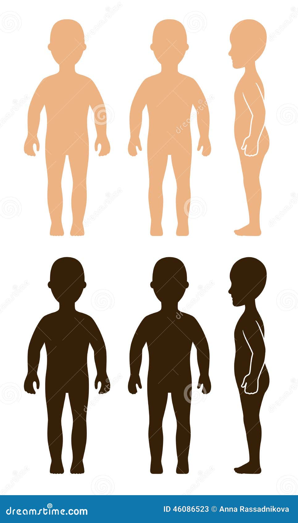 Full Length Front, Back, Side View Standing Girl Silhouette Stock ...