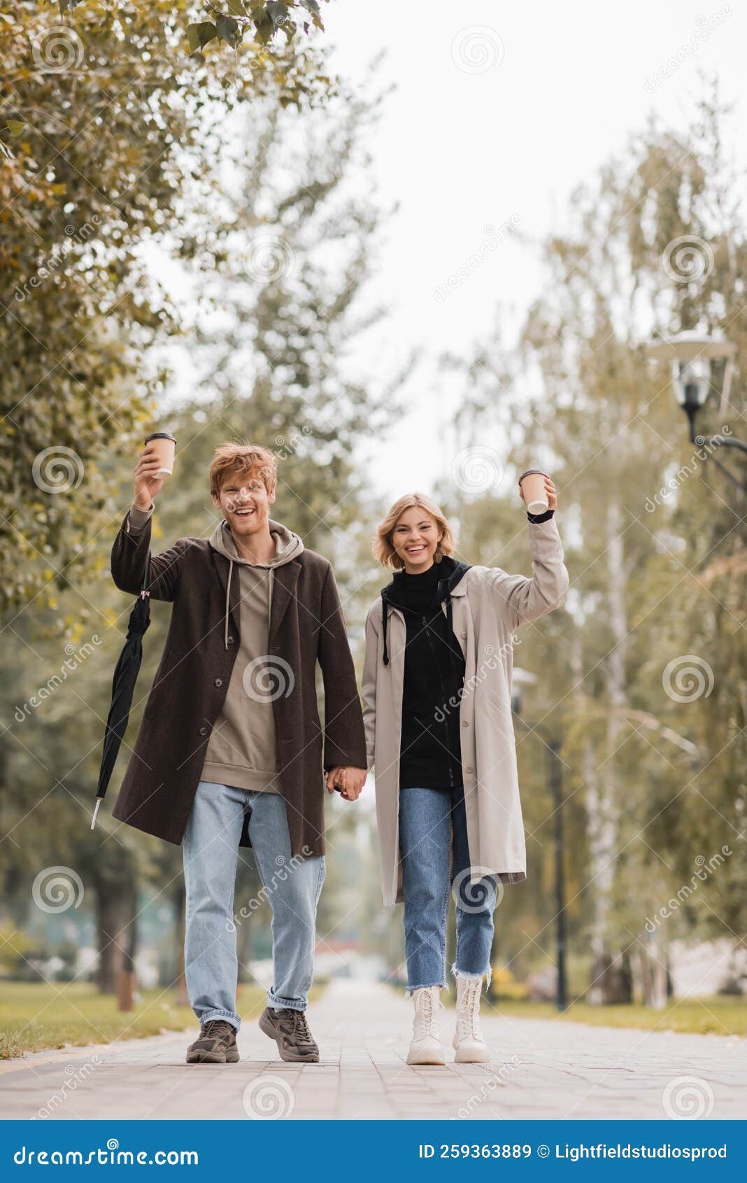 Full Length Of Joyful Couple In Stock Image Image Of Couple Walk