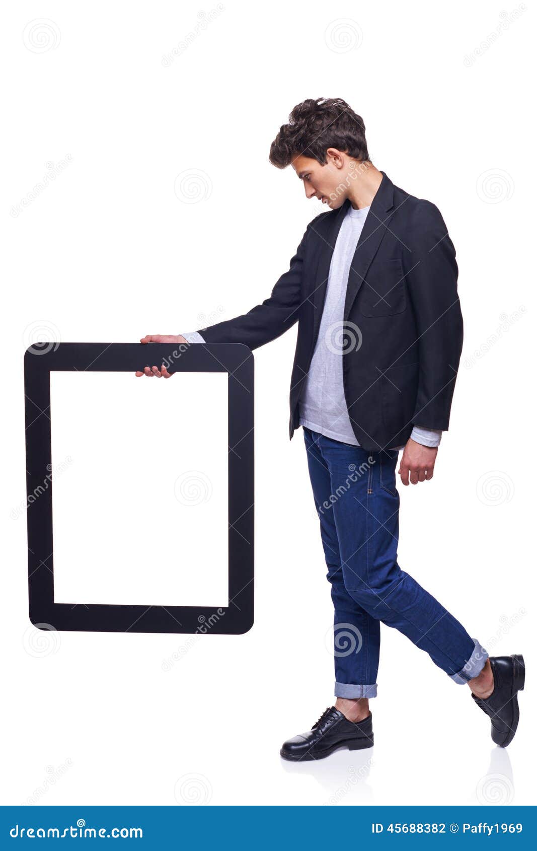Full Length Man Holding Empty Frame Stock Photo - Image of casual ...