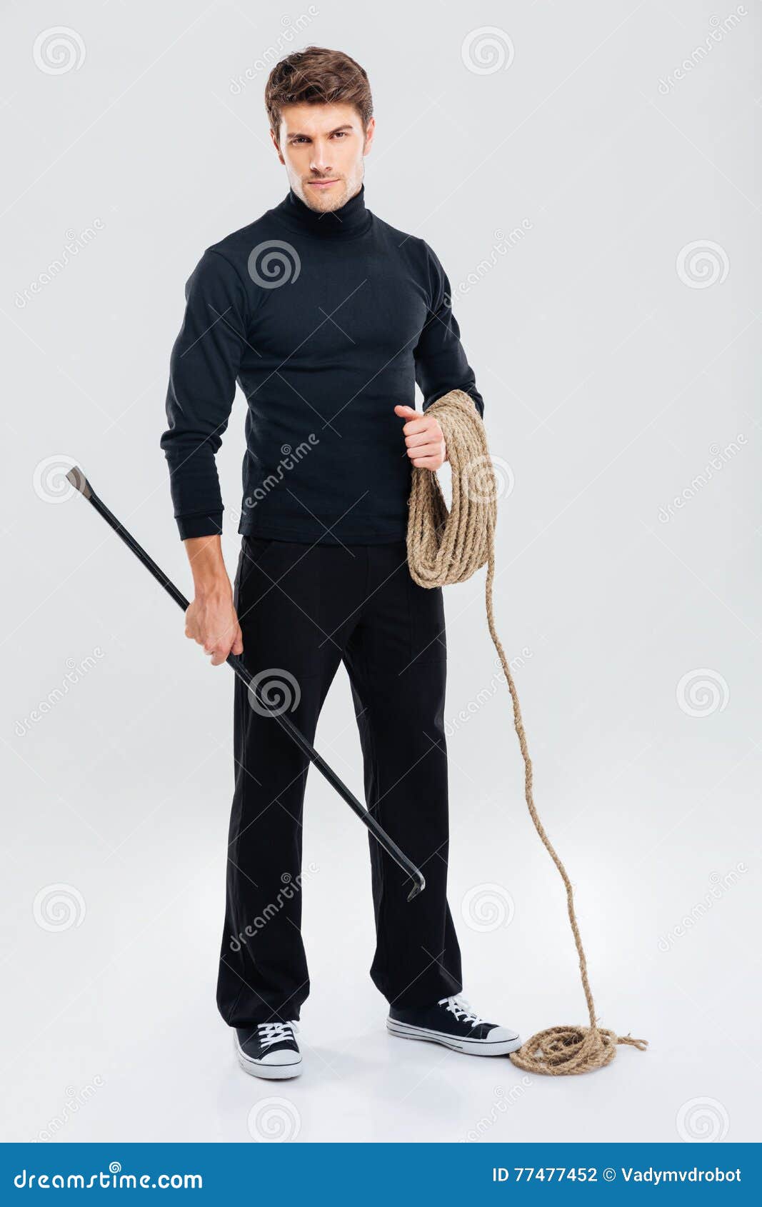 Full Length of Man Offender with Rope and Crowbar Stock Photo - Image ...