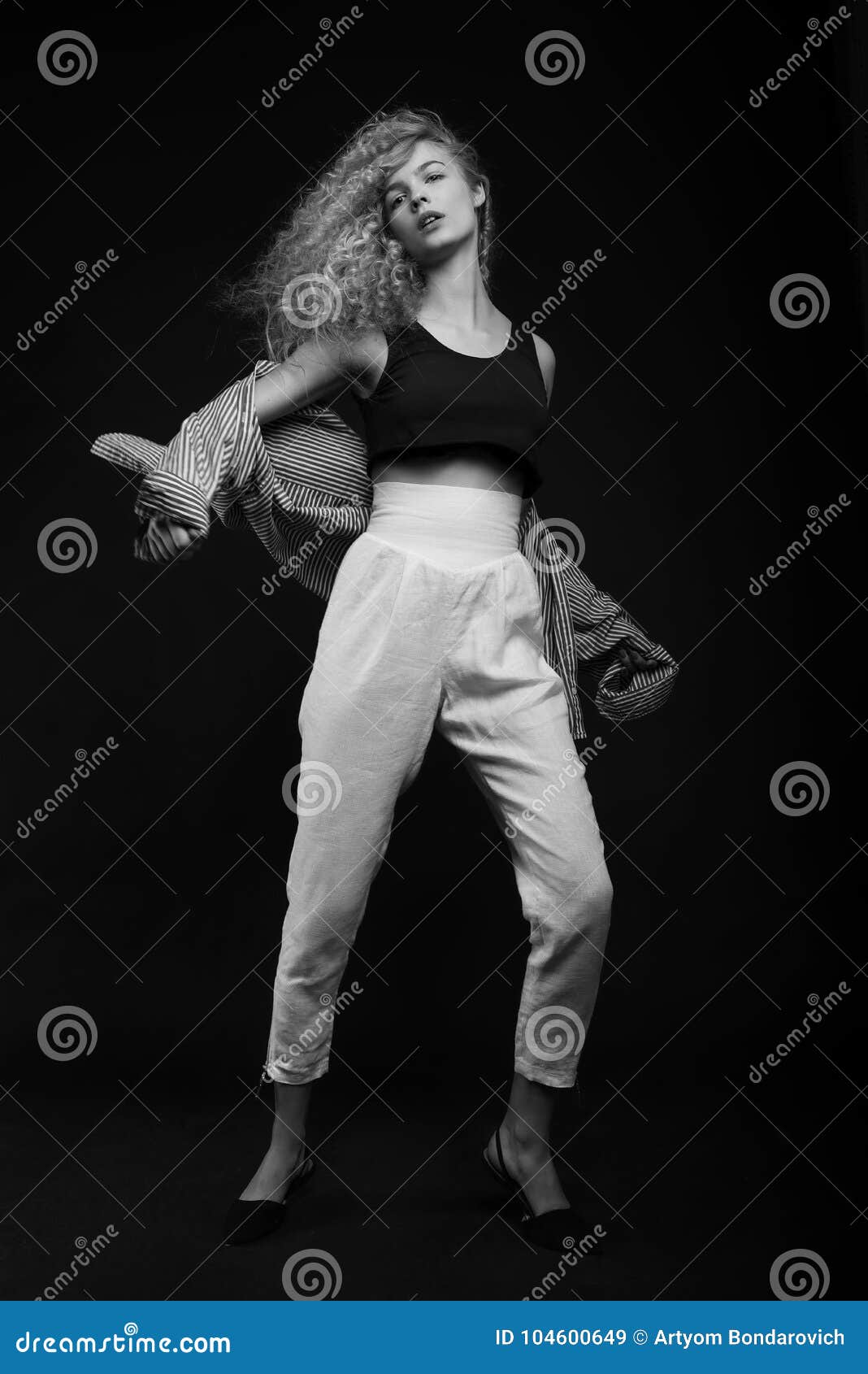 Full-length Monochrome Portrait of Young Woman Posing Over Black ... Full-length Monochrome Portrait of Young Woman Posing Over Black ...