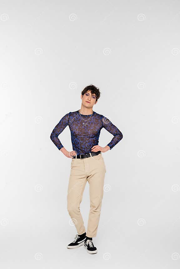 Full Length of Nonbinary Model in Stock Image - Image of hairstyle ...