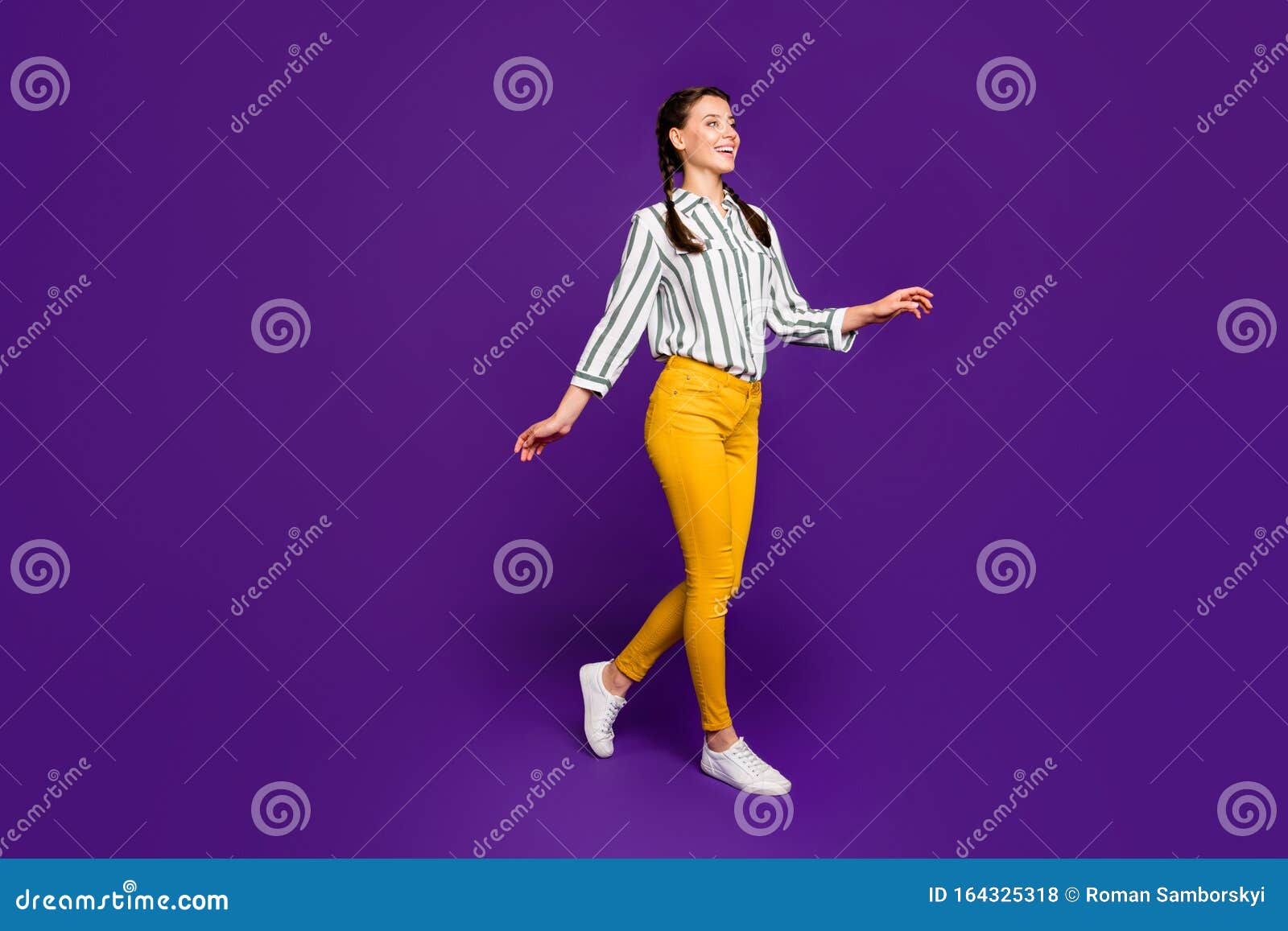 Full Length Photo Of Beautiful Pretty Lady Toothy Beaming Smiling Going