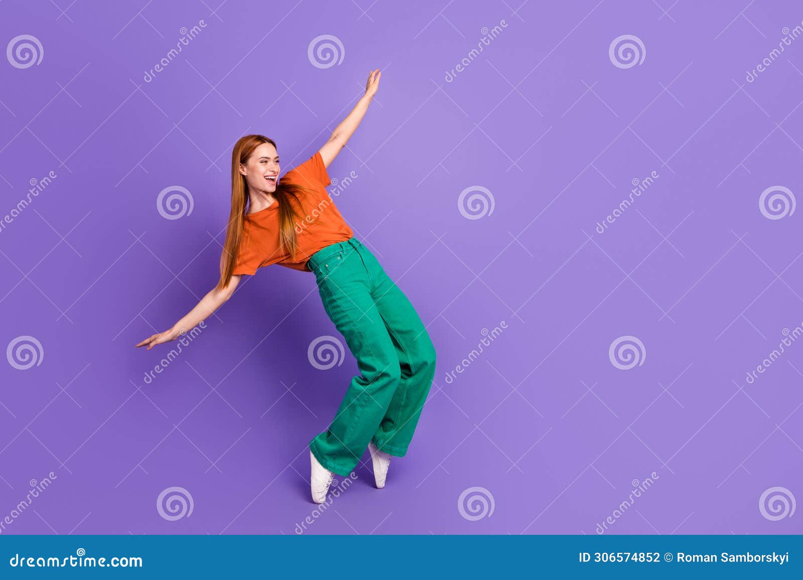 Full Length Photo Of Positive Lovely Shiny Girl Dressed Trendy Clothes