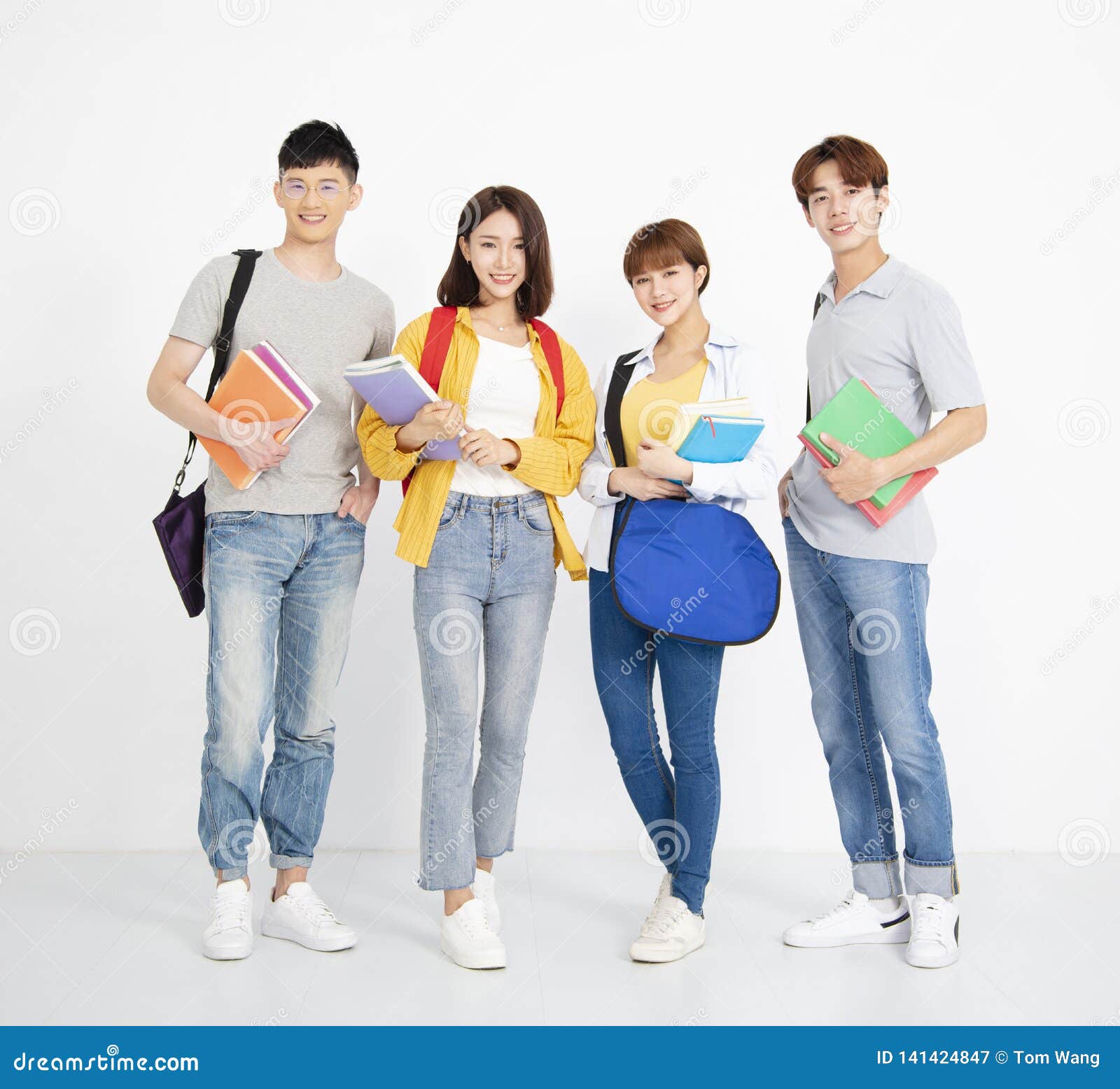Full Length Portrait of College Students Stock Image - Image of face ...