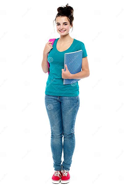 Full Length Portrait Of Attractive College Girl Stock Image Image Of