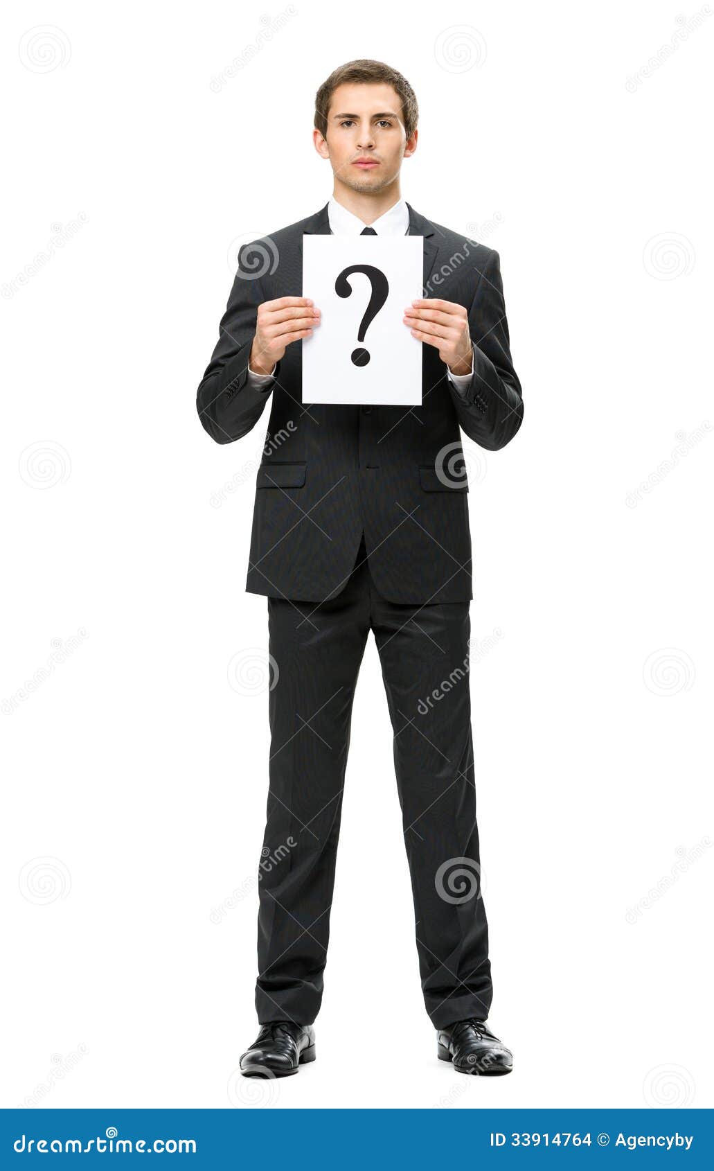 Full-length Portrait of Business Man with Question Mark Stock Photo ...