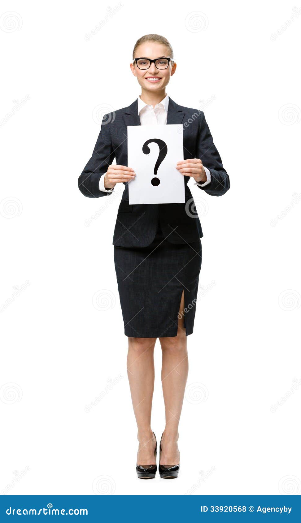 Full-length Portrait of Business Woman with Question Mark Stock Photo ...