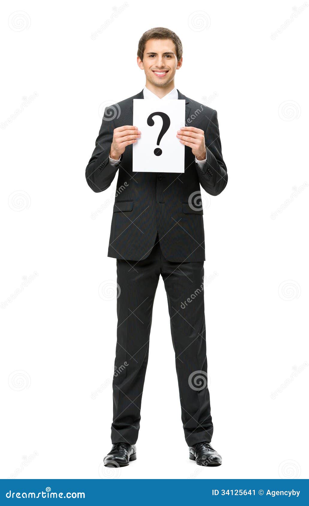 Full-length Portrait of Businessman with Question Mark Stock Image ...