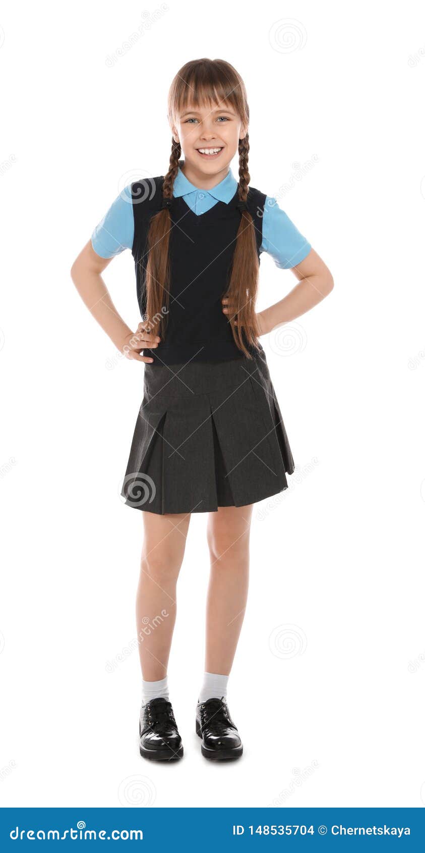 Full Length Portrait of Cute Girl in School Uniform on White Stock ... Full Length Portrait of Cute Girl in School Uniform on White Stock ...