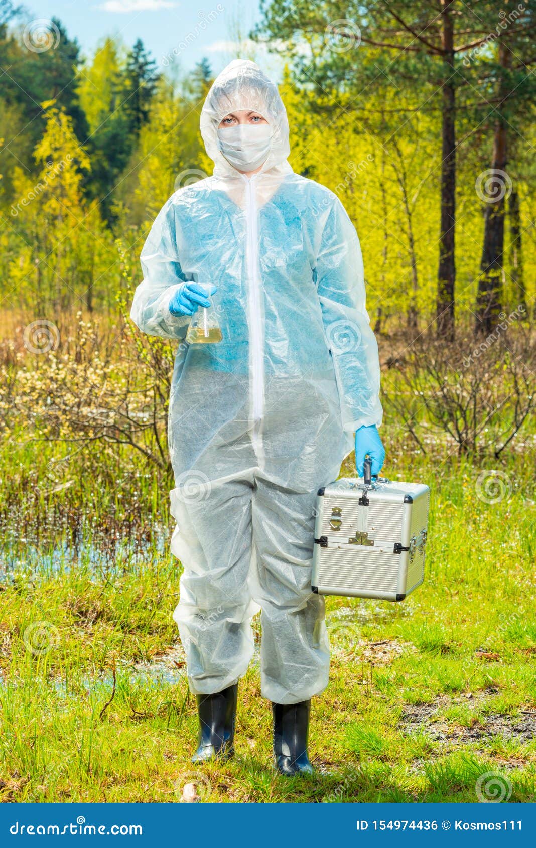 Full-length Portrait of an Ecologist with a Flask and Water Research ...