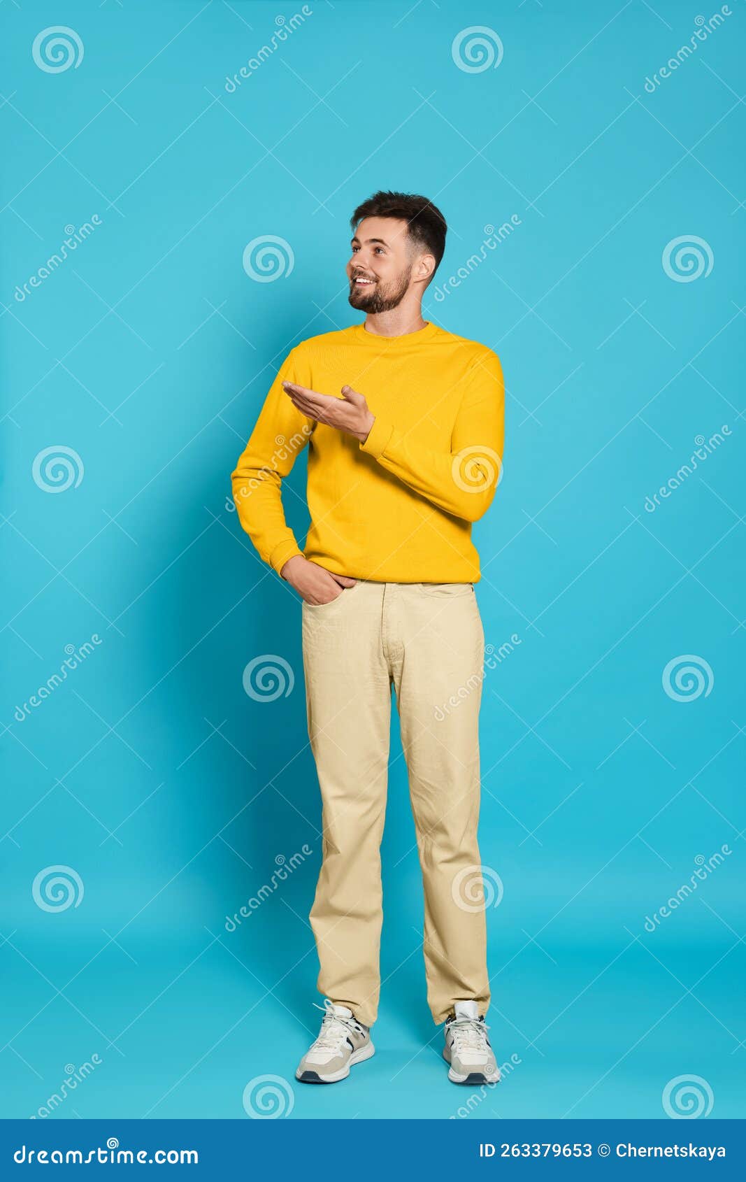 Full Length Portrait of Handsome Man on Light Blue Background Stock ...