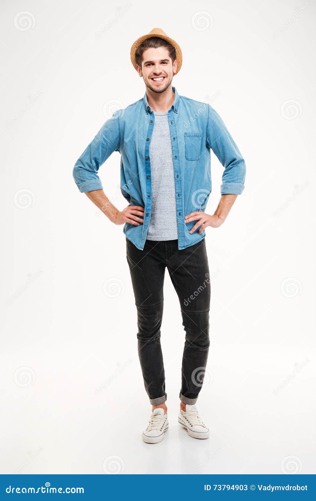 Full Length Portrait of a Handsome Man Standing Over White Stock Image ...