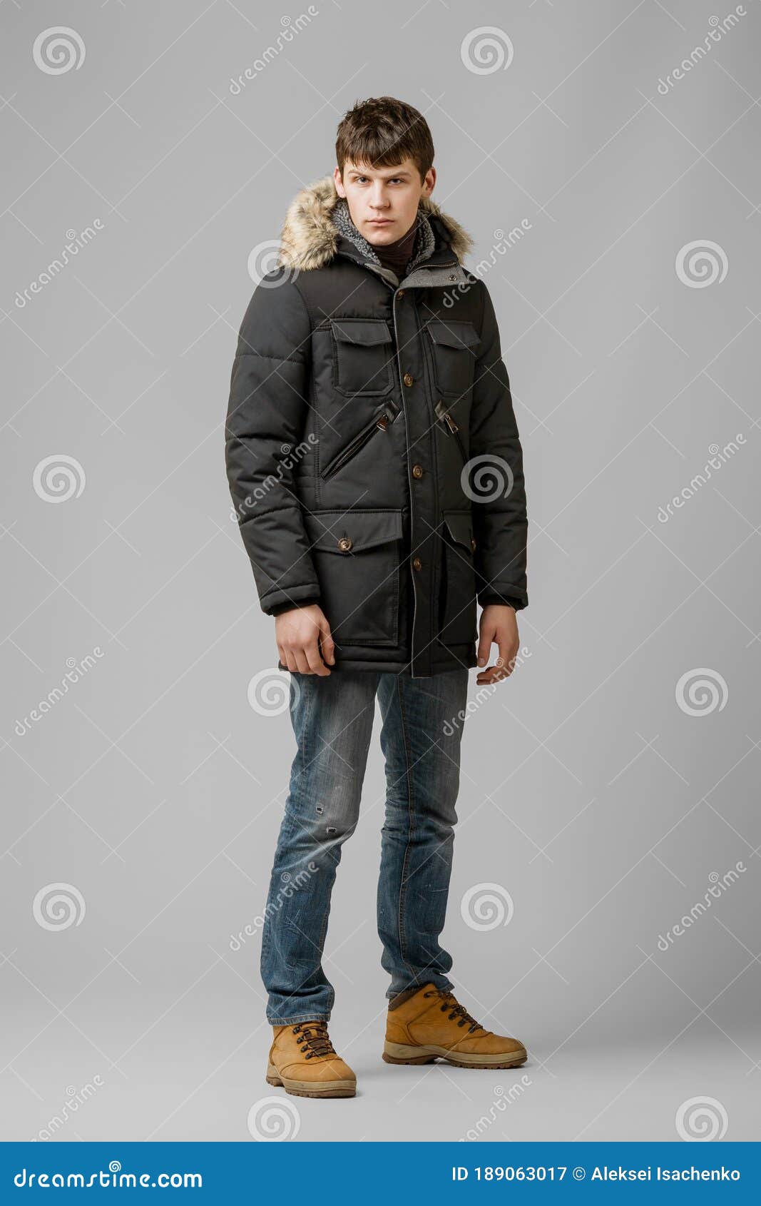 Full Length Portrait of Handsome Man in Warm Coat Posing in Studio ...