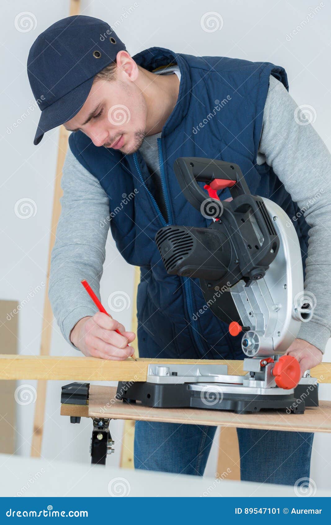 Full Length Portrait Handsome Young Carpenter Indoors Stock Image ...