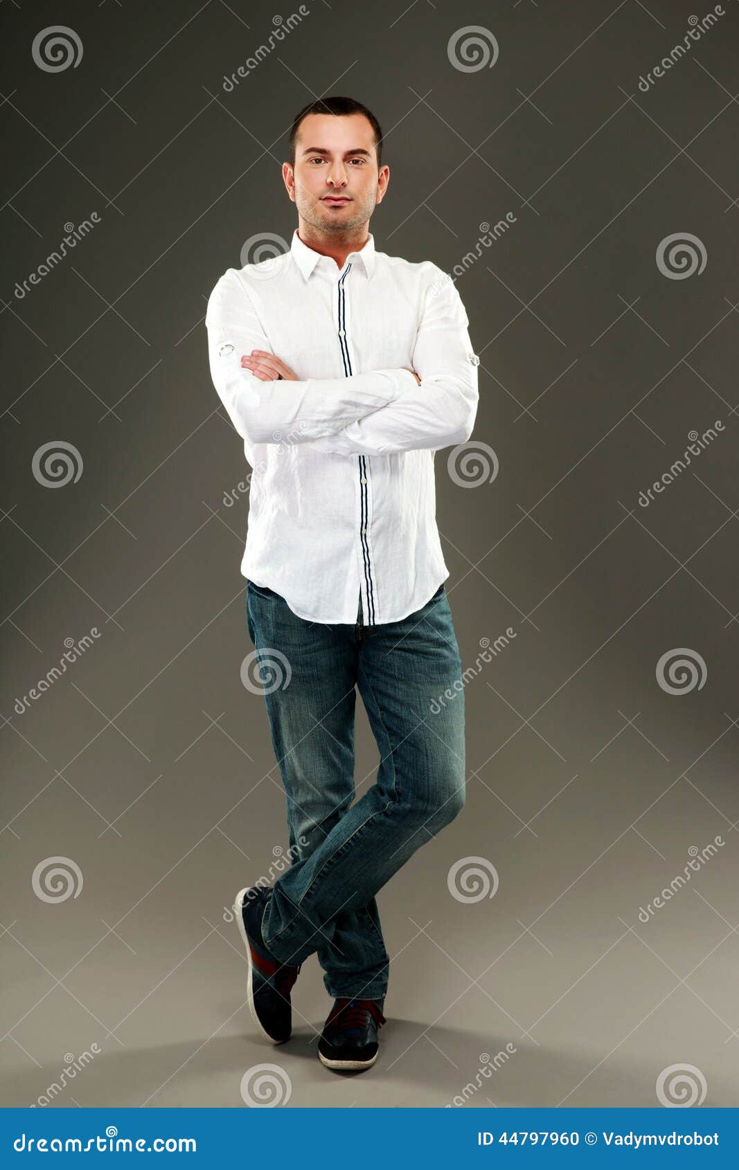 Full Length Portrait of a Man Standing Stock Photo - Image of hands ...