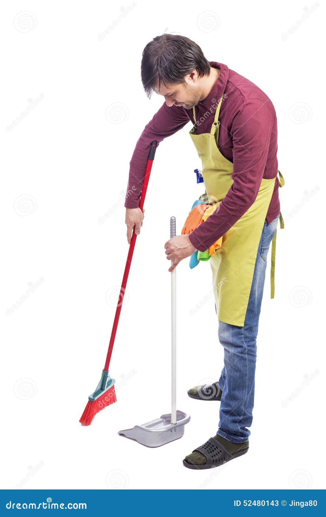Full Length Portrait Of A Man Sweeping The Floor Over Stock Image ...