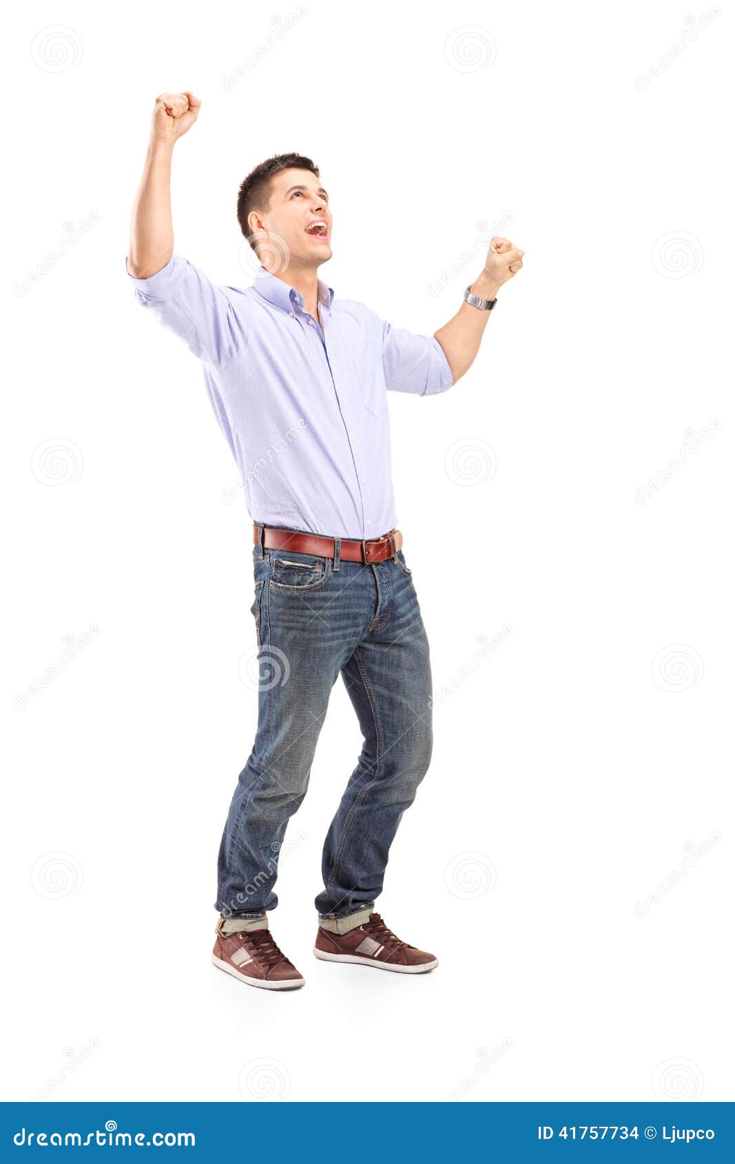 Full Length Portrait of an Overjoyed Young Man Stock Photo - Image of ...