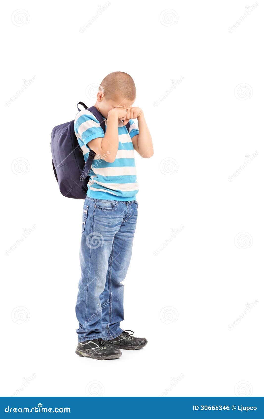 Full Length Portrait of a Sad Schoolboy Crying Stock Photo - Image of ...